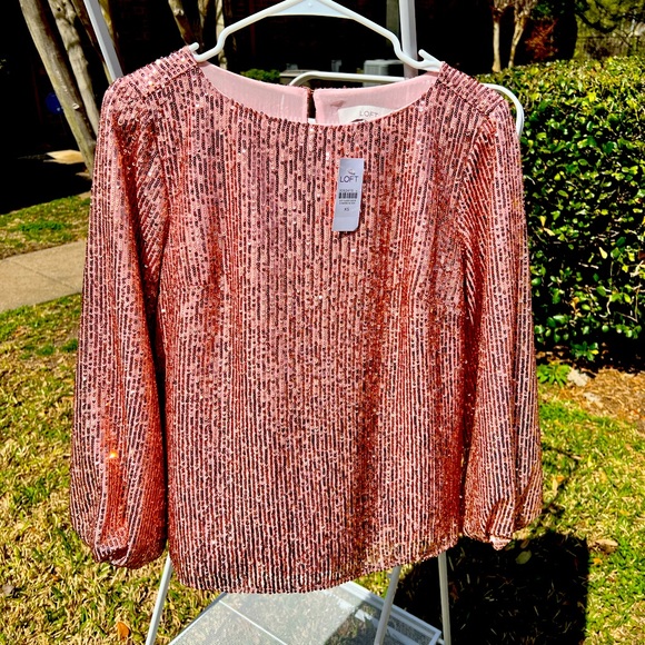 LOFT | Tops | Loft Rose Gold Sequin Top | Poshmark